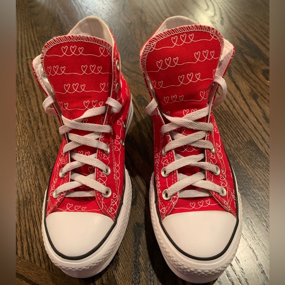Converse | Shoes | Rare Converse Platform Red And White Heart Sneakers | Poshmark